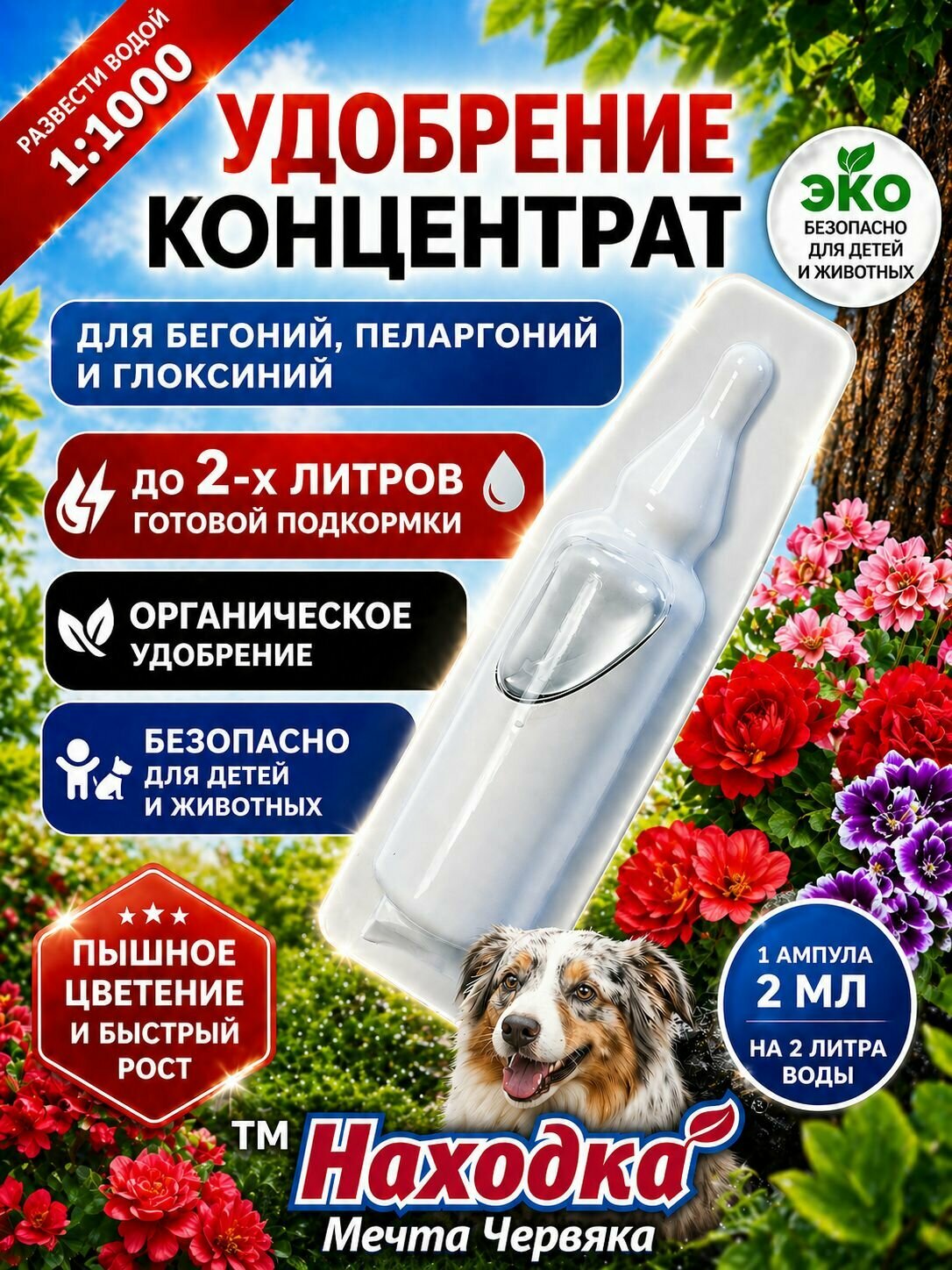 Удобрение Находка для бегоний и других цветов, ампулы, 2 мл концентрат