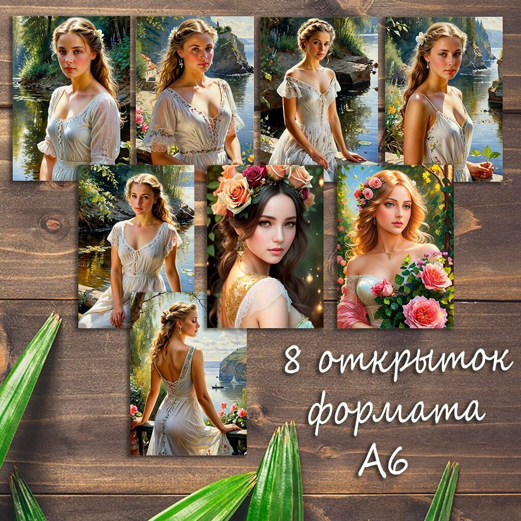 Большой набор открыток Деревенская красавица, 8 штук