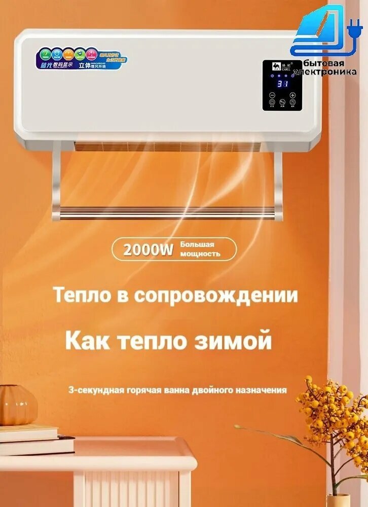 Воздушная Завеса, Керамический Нагреватель, 2000Вт, IPX4, Белая