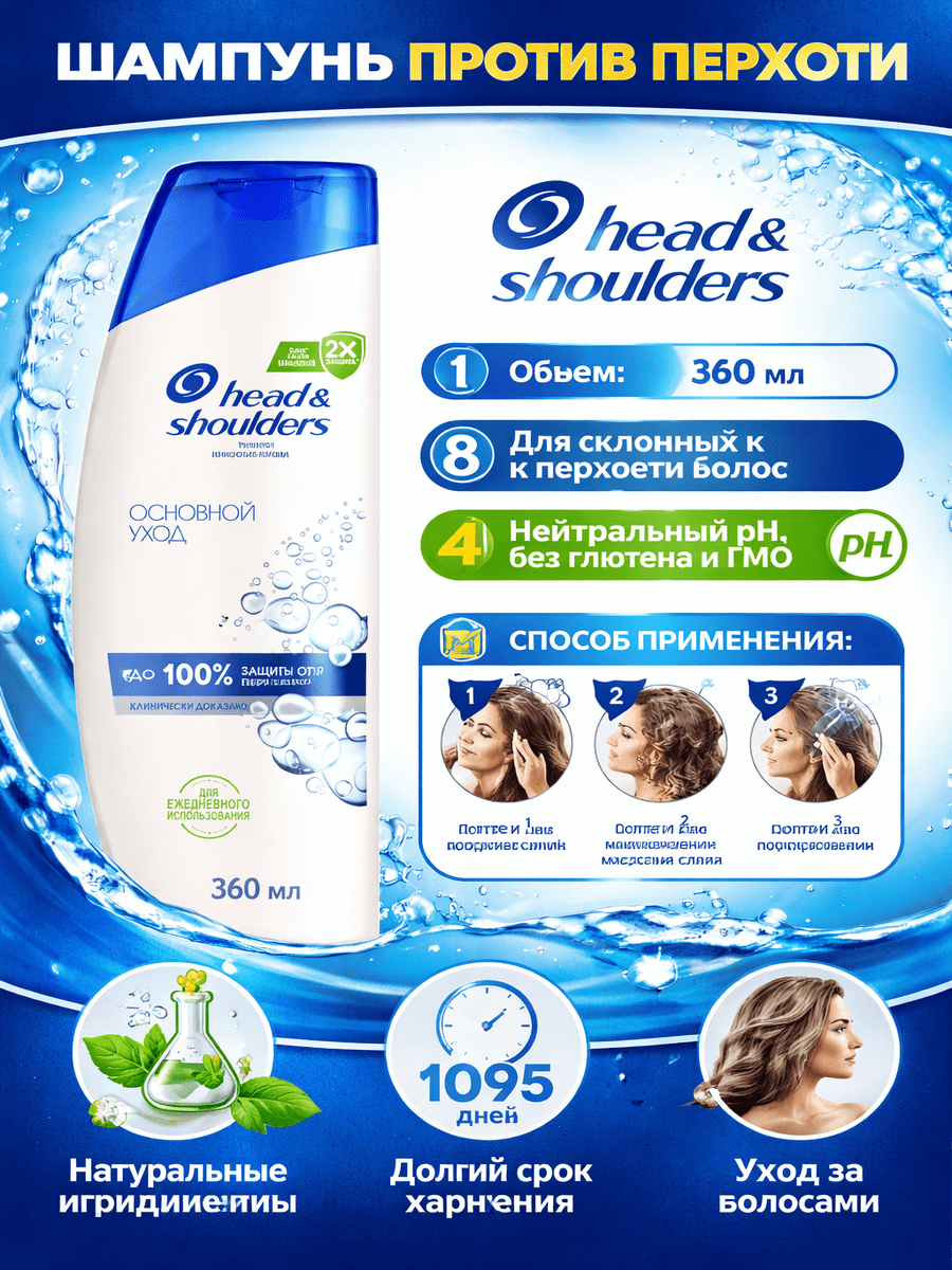 Шампунь Head & Shoulders против перхоти основной уход, 360мл