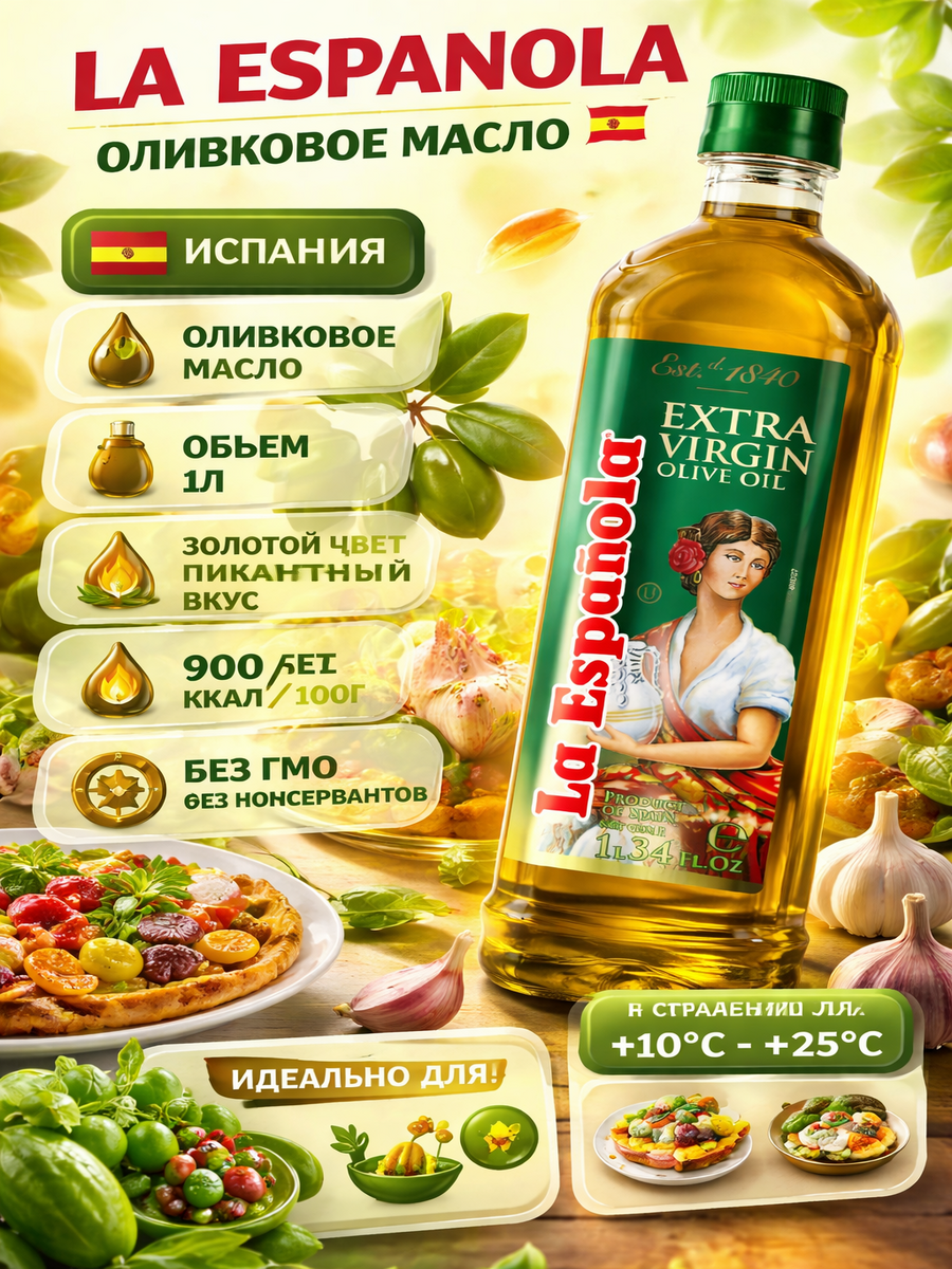 Масло оливковое La Espanola Extra Virgin нерафинированное, 1л