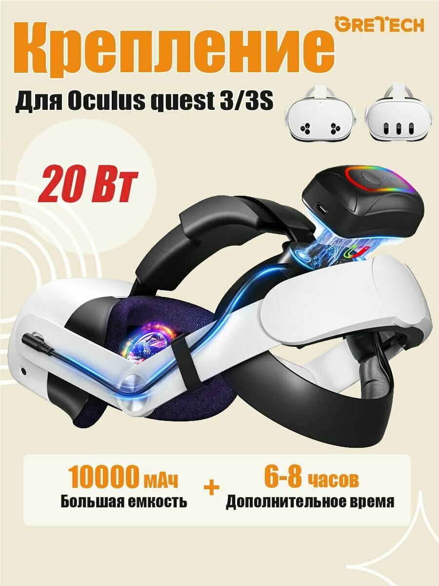 Крепление на голову для VR Oculus Quest 3/3S, VR-аксессуар, Встроенный аккумулятор емкостью 10000 мАч
