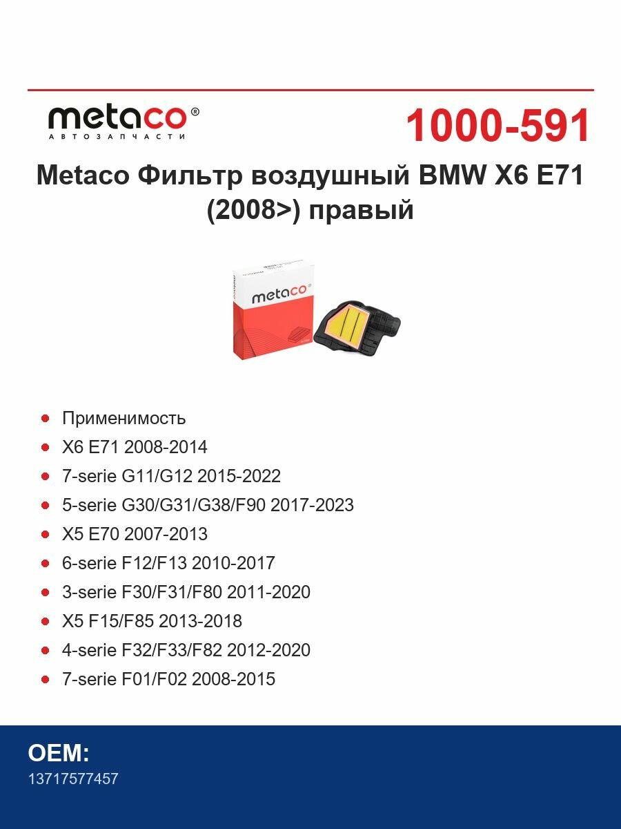 Metaco Фильтр воздушный BMW X6 E71 (2008>) правый