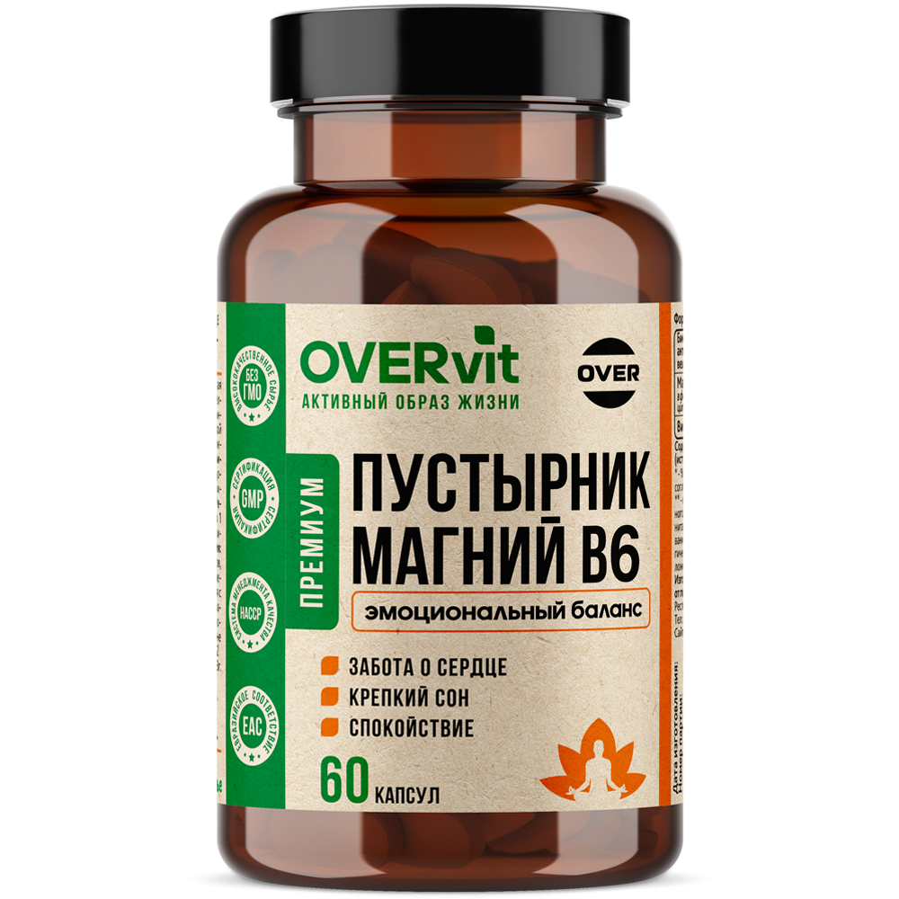 Overvit пустырник+магний+витамин в 6 60 шт. капсулы массой 640 мг