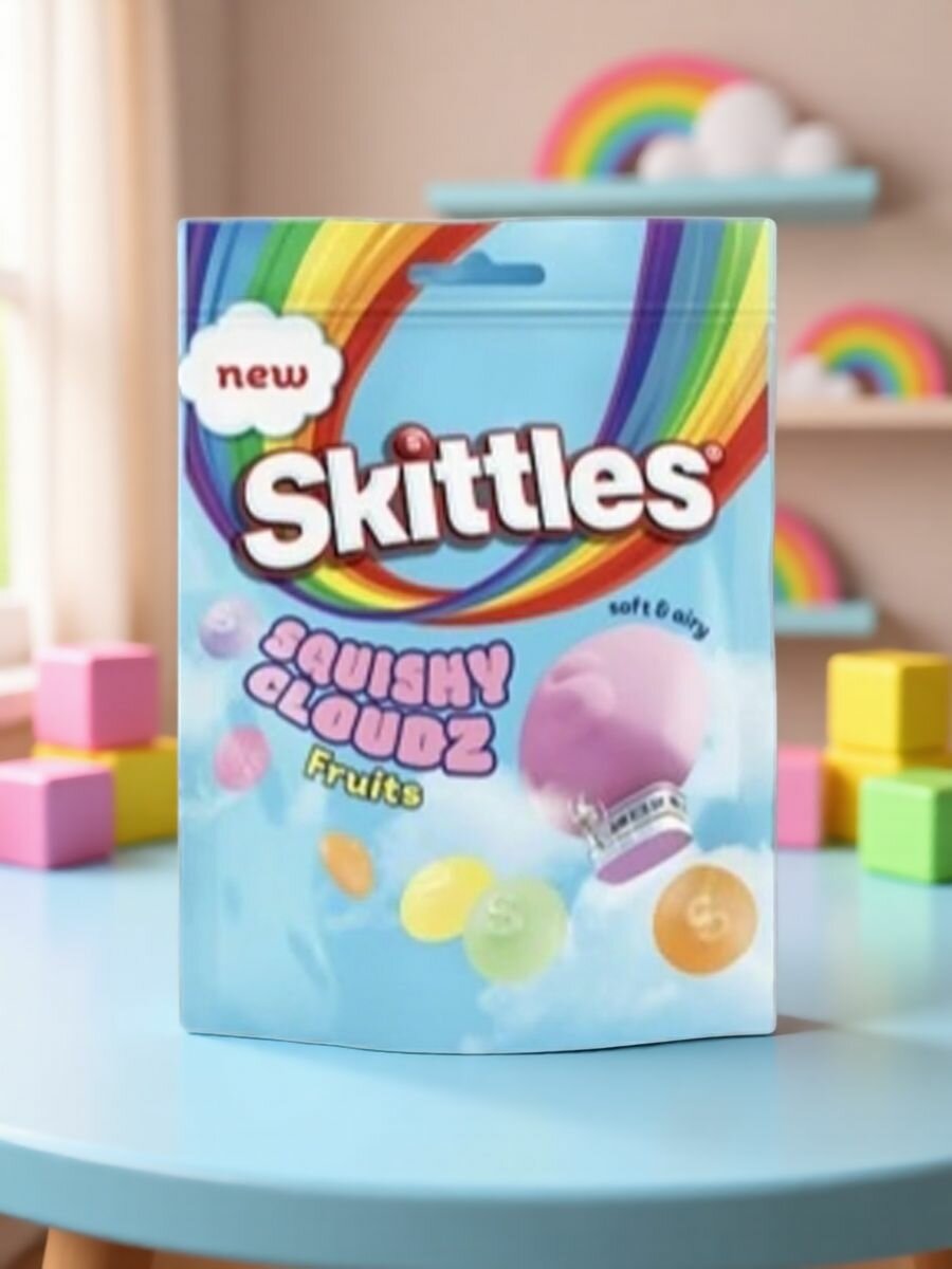 Конфеты драже Skittles в разноцветной глазури, Skittles Squishy Clouds Фруктовые , 94 гр