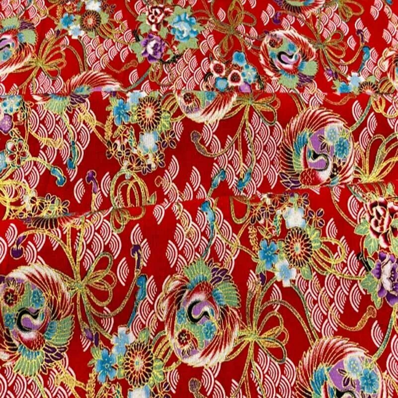 FABRICONFIRE Японская ткаь 100% хлопок с принтом вишневых цветов 0,5х1,45 м Красный, 7 Crane