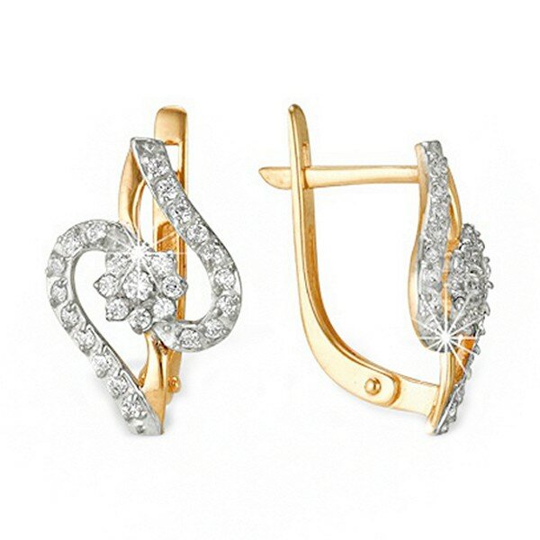 Серьги, красное золото, 585 проба, фианит