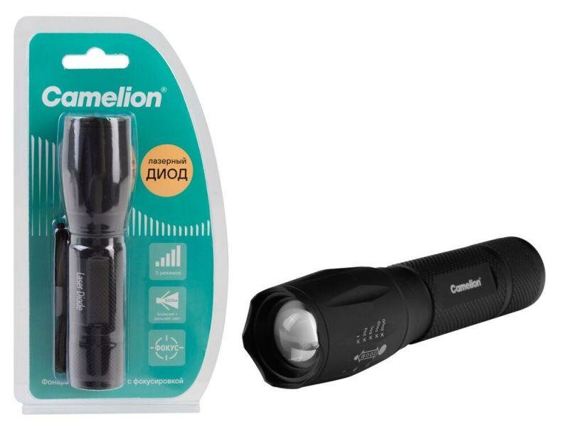 Фонарь LED51530 LED XML-T6 ZOOM 5 режимов 3хLR03 алюм. черн. (открывающ. блист.) Camelion 14536