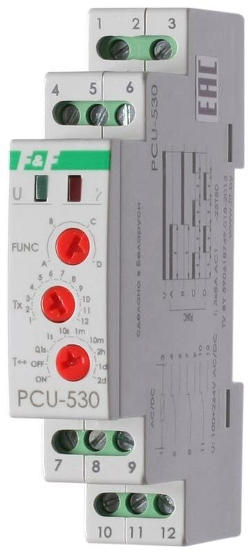 Реле многофункциональное PCU-530 (1 модуль; монтаж на DIN-рейке 100-264В AC/DC 3х8А 3NO/NC IP20) F&F EA02.001.025