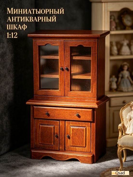 Кукольная мебель светло-коричневый деревянный шкаф с ящиками 1:12 для оформления интерьера