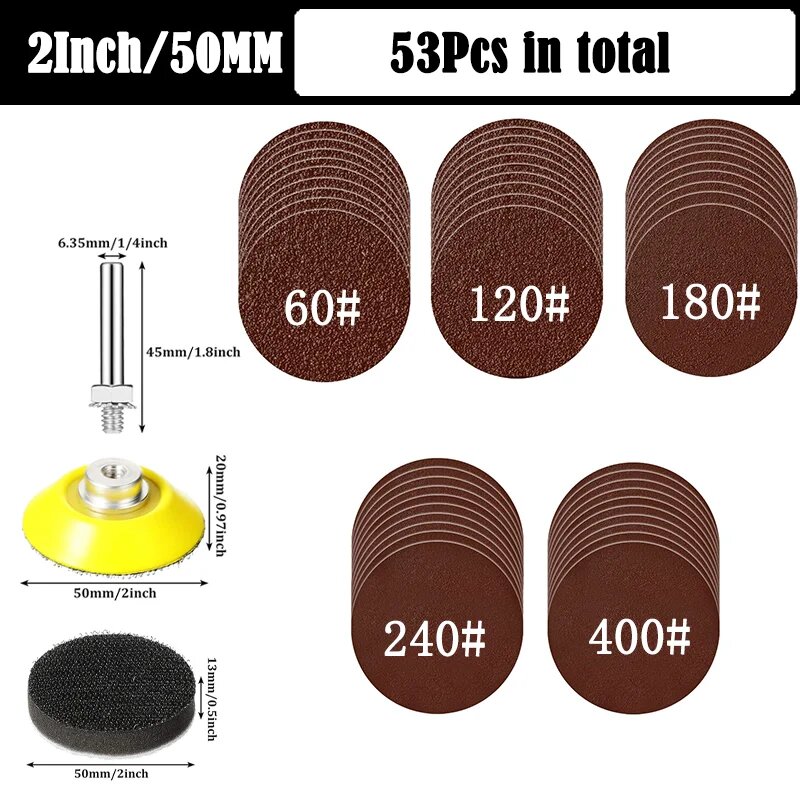 Набор наждачной бумаги 2 дюйма 50 мм 60-400 grit 53pcs