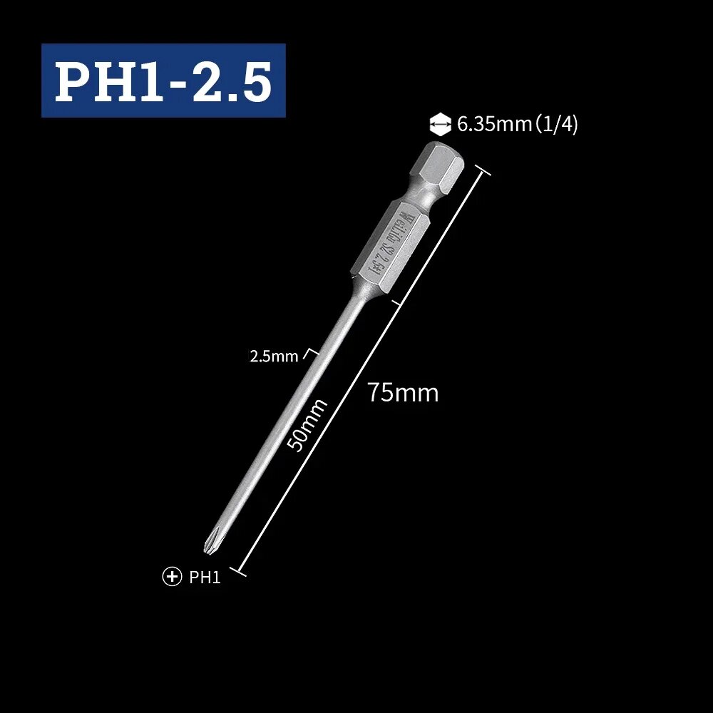 1 шт. крестовая отвертка PH00 PH0 PH1 PH2 магнитная 1/4 дюйма. Шестигранный 75mmx2.5x50xPH1