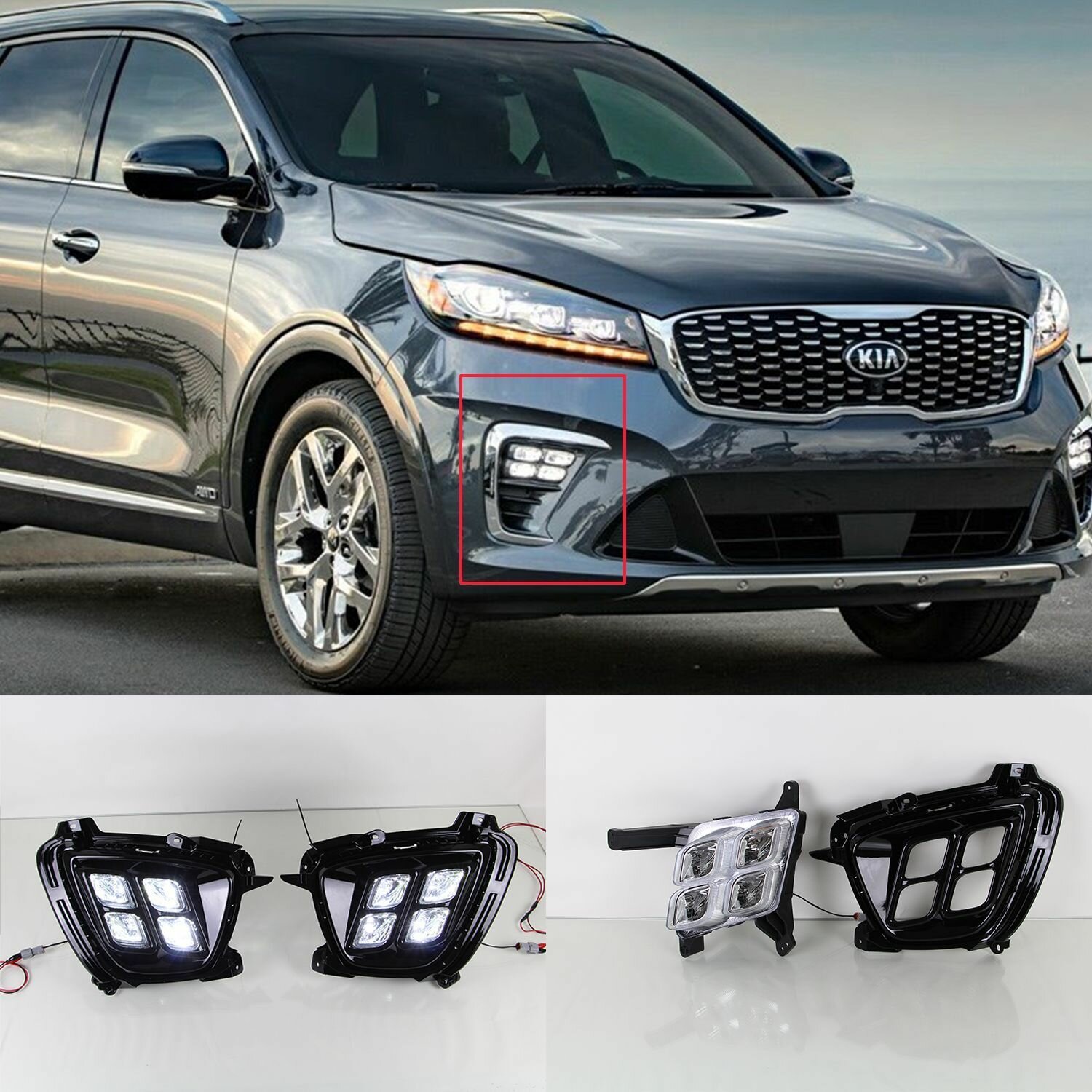 Подходит для Kia Sorento 2015-2018, специальные светодиодные противотуманные фары с четырьмя глазами для дневного света