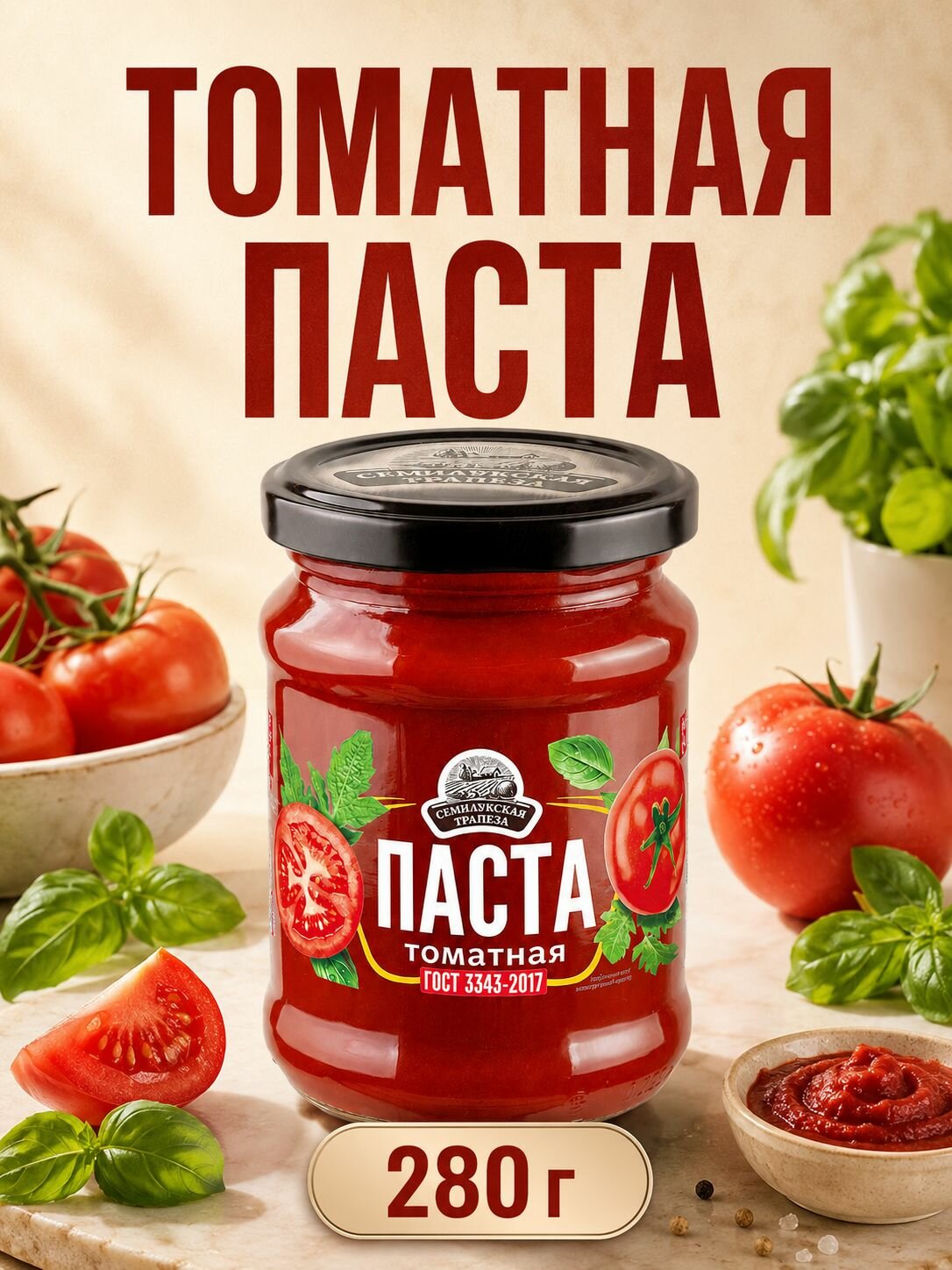 Семилукская трапеза Томатная паста 280 грамм, 6 банок