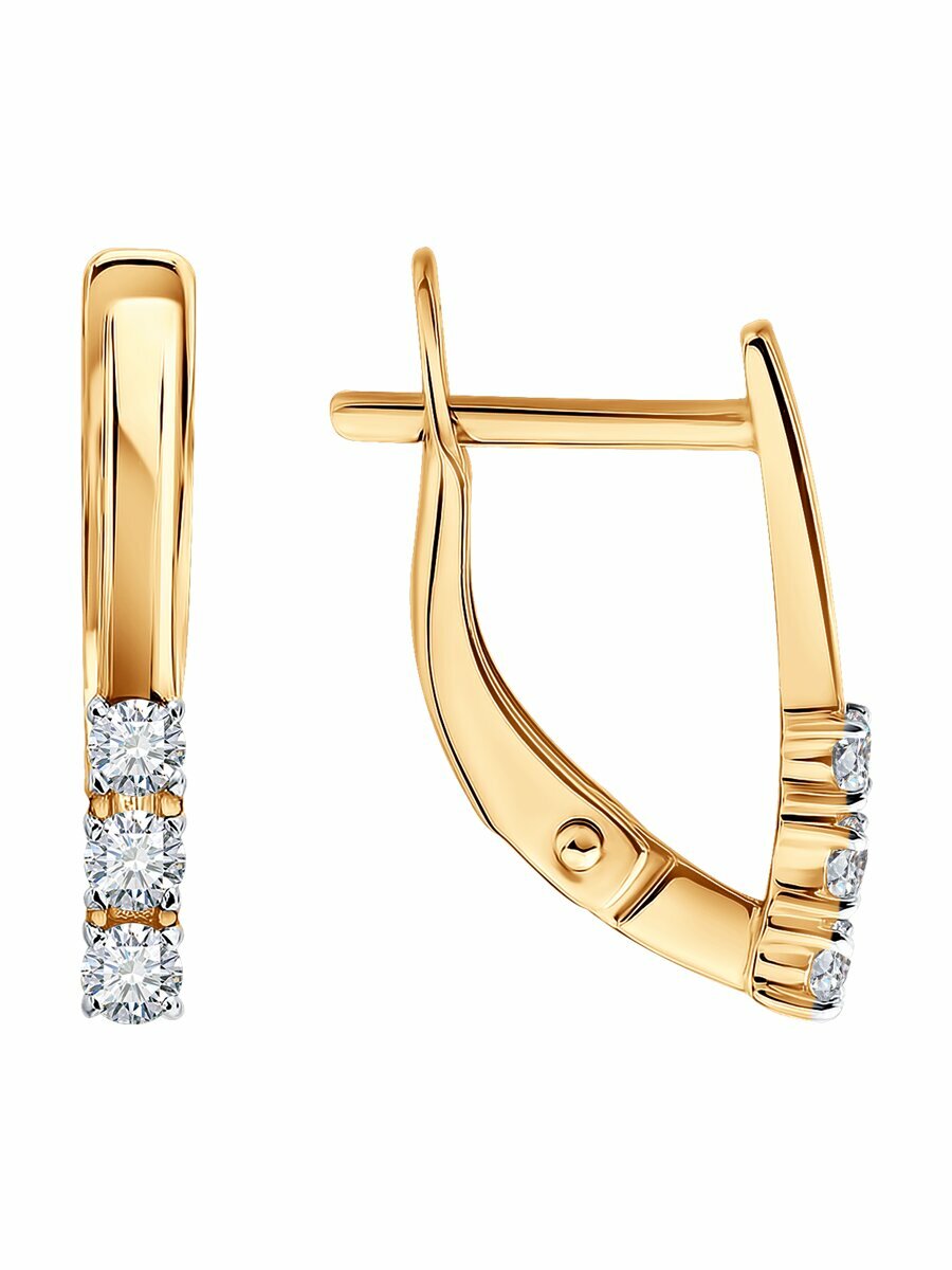 Серьги, красное золото, 585 проба, фианит