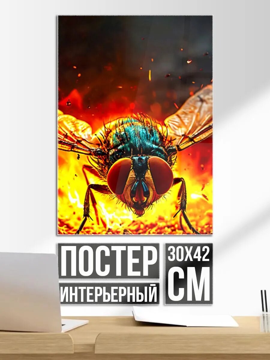 Постер на стену Муха в огне