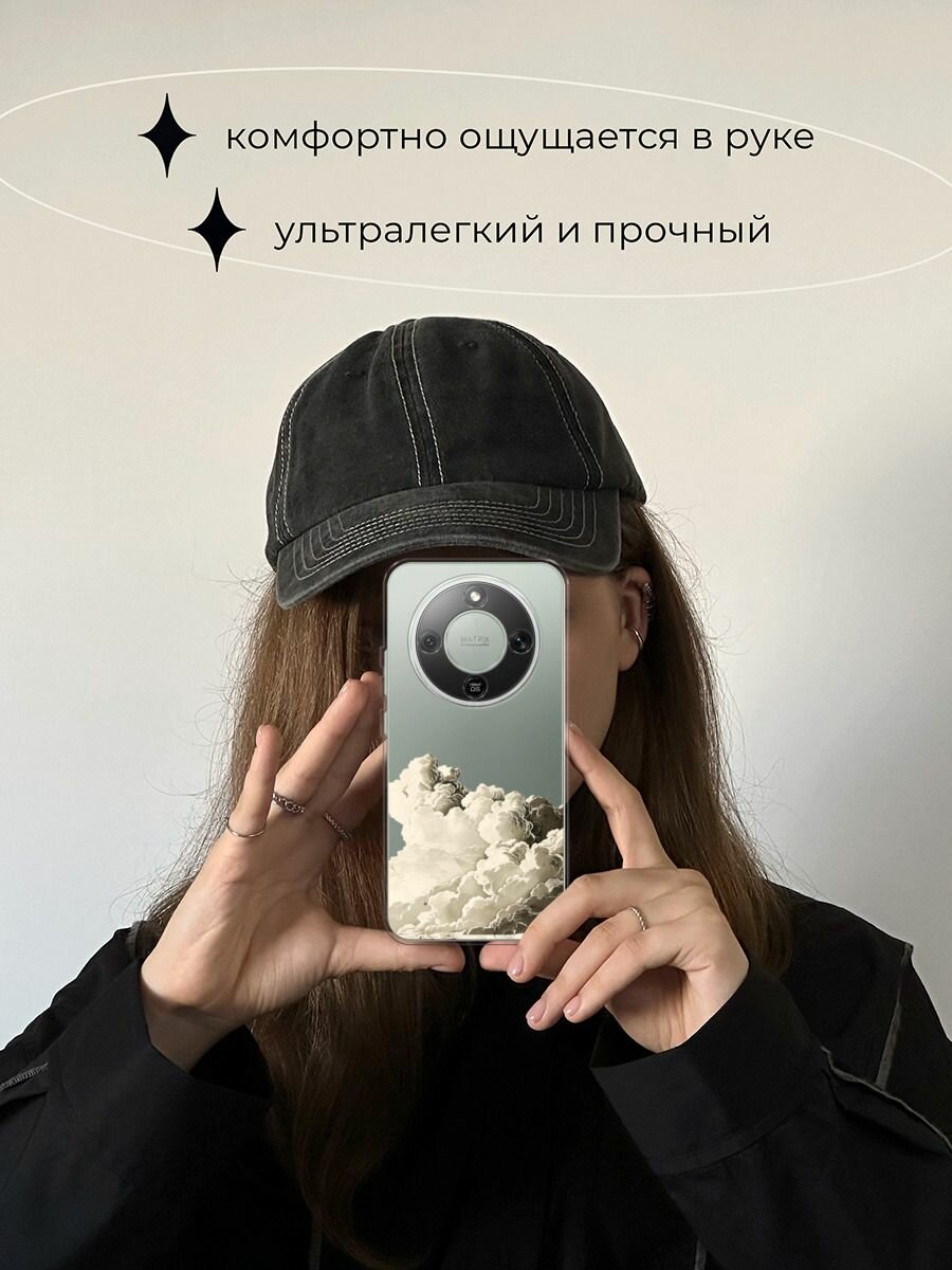 Чехол на Honor X9d / Хонор X9d с принтом Гравюра с облаками, прозрачный — фото 1