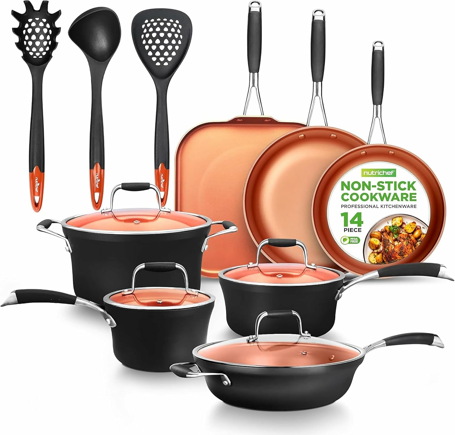 Nutrichef Набор Набор кастрюль и сковородок Pots and Pans Set Stackable - Copper