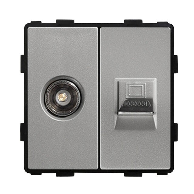 Розетка интернет RJ45 и ТВ MVAVA, ethernet, CAT5e, механизм без рамки, серая