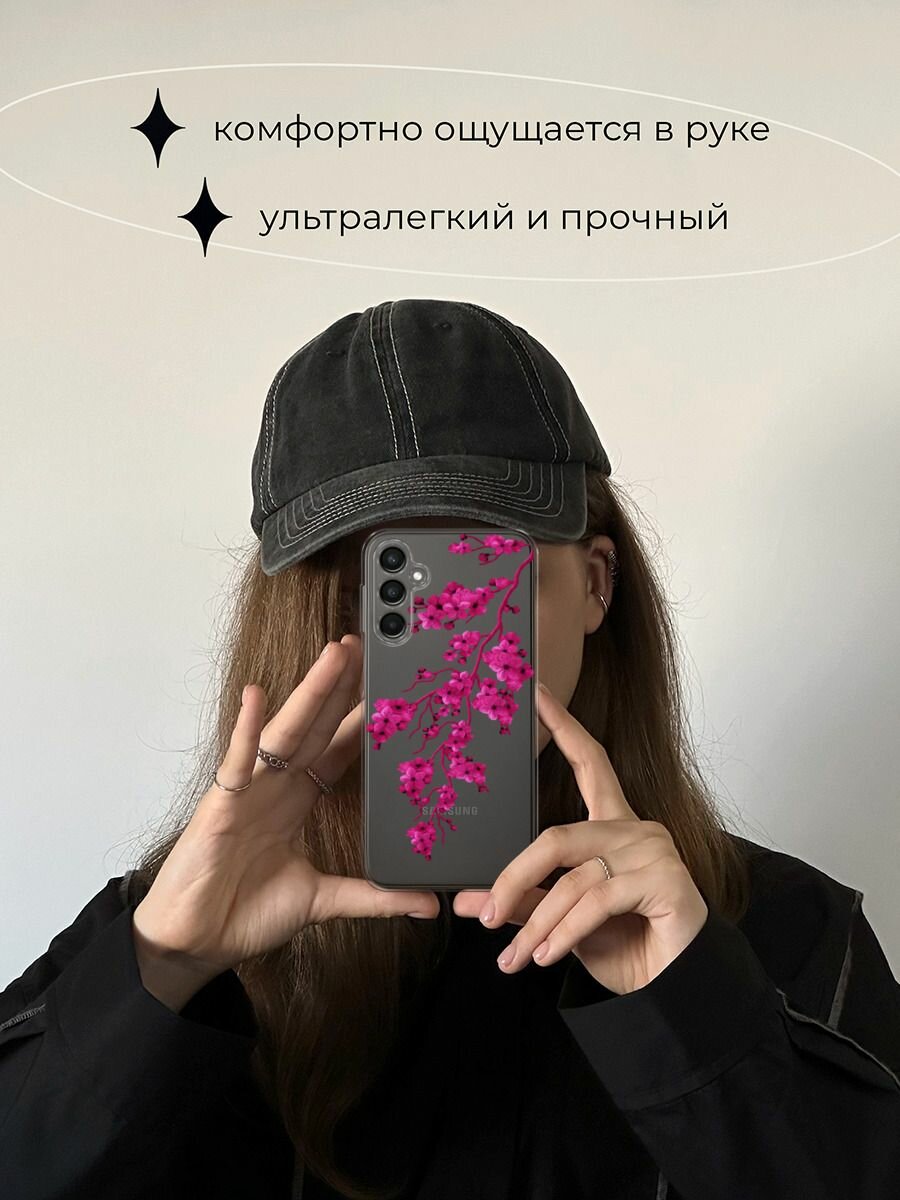 Силиконовый чехол на Samsung Galaxy A24 / Самсунг Галакси A24 с принтом Яркая розовая сакура — фото 1