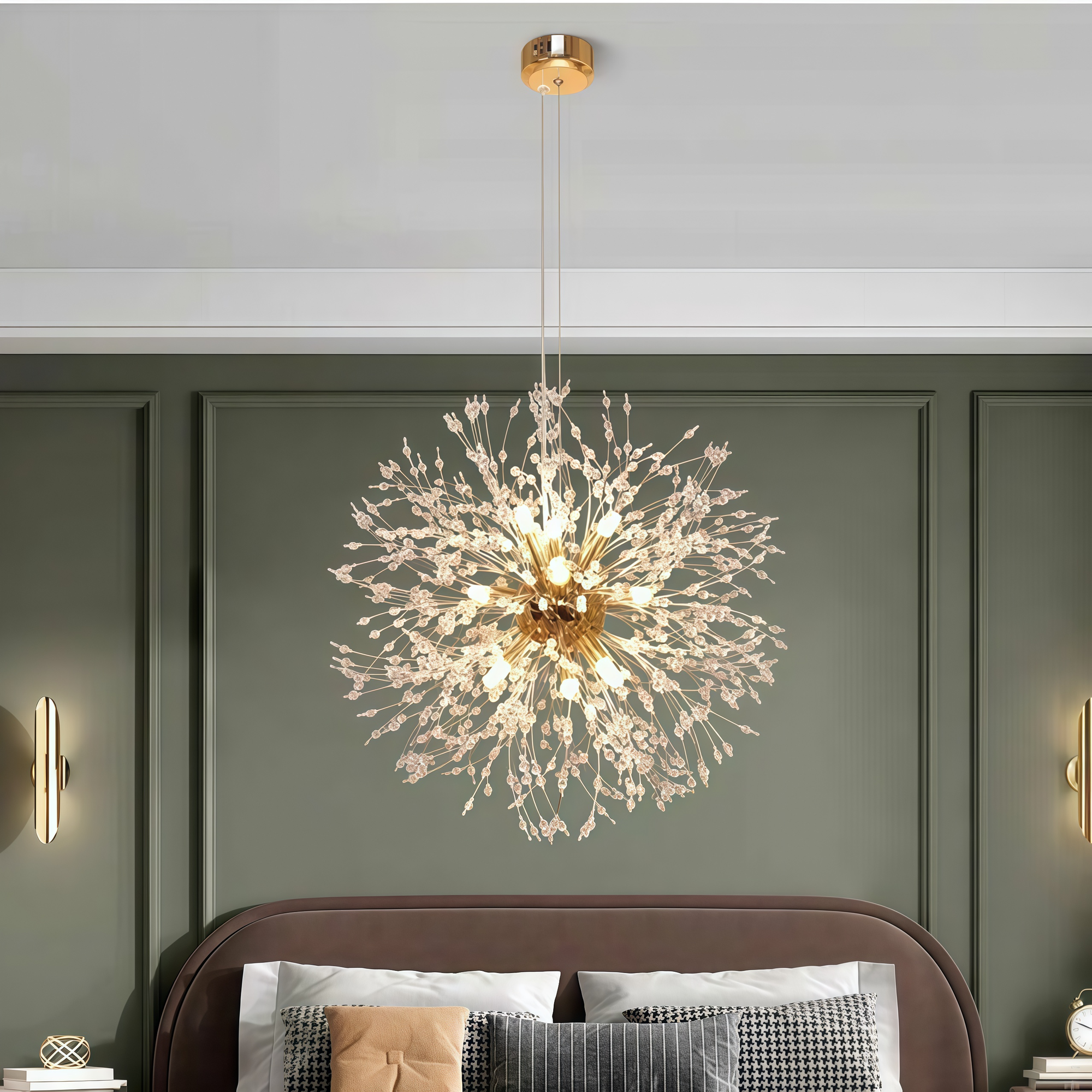 Люстра Clear Lighting, цоколь G9, IP20, подвесная, стекло, светодиодная, Золотой 40 см