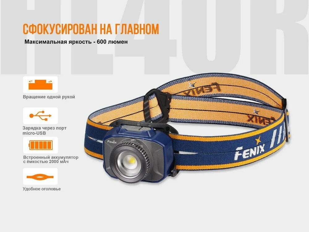 Фонарь налобный Fenix HL40R, Cree XP-L, водонепроницаемость IP-66, 600 лм