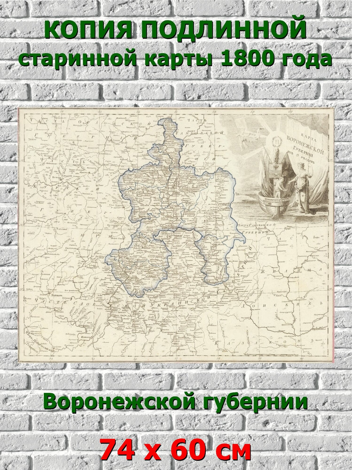 Карта Воронежской губернии 1800 г. 74х60см