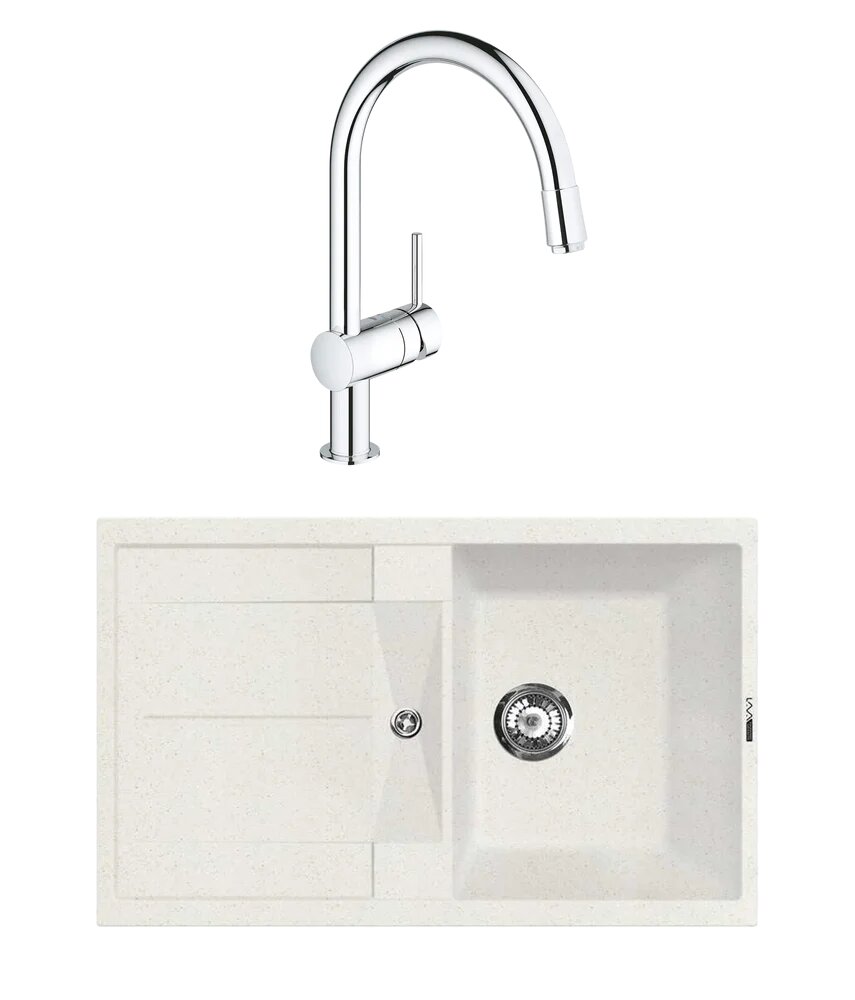 Комплект Мойка Lava L6. LAT, latte / Смеситель Grohe Minta 3291800E, хром