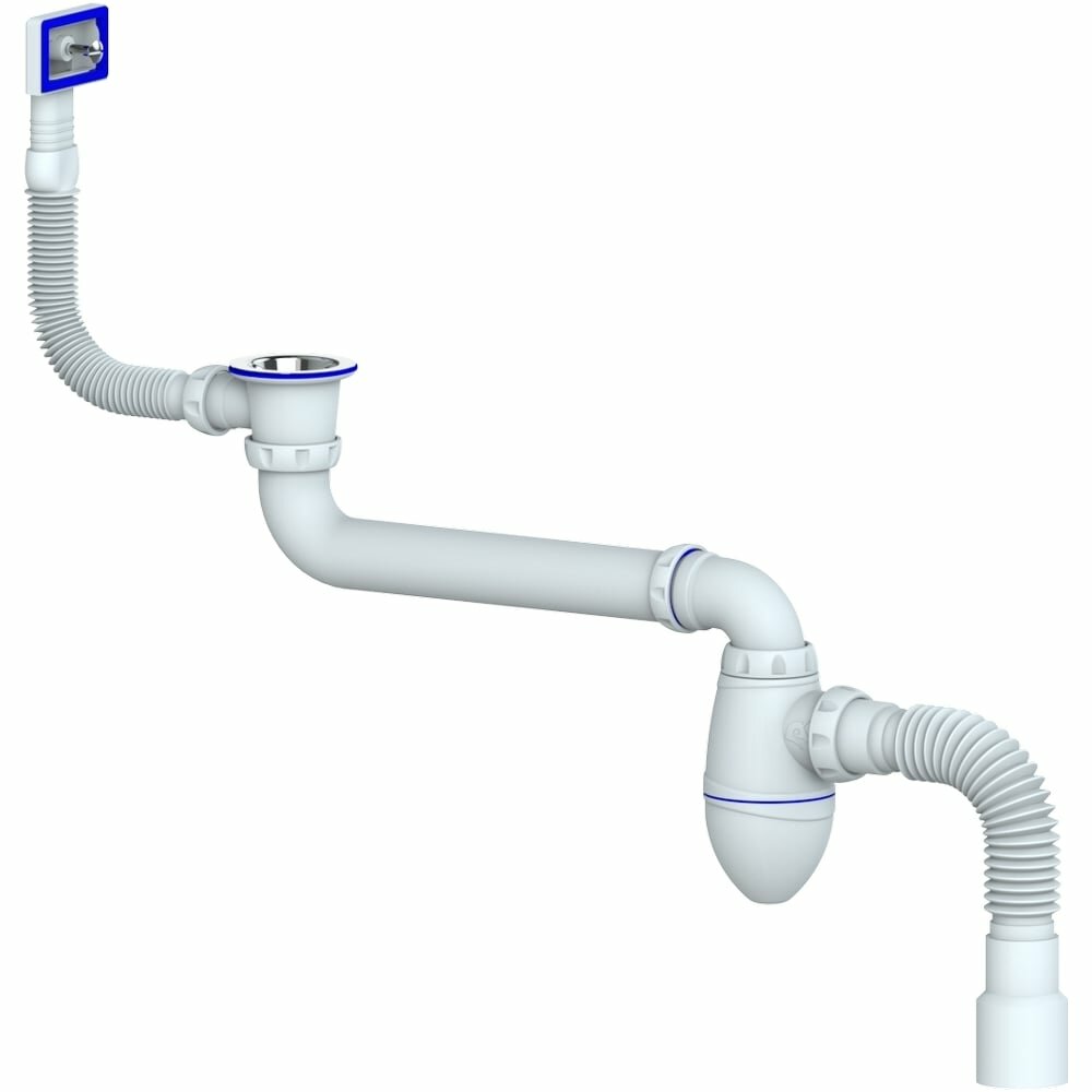 Сифон Unicorn 1 1/2 ac22 со смещением прямоугольный перелив с гофрой 40x40/50 553591 AC 22