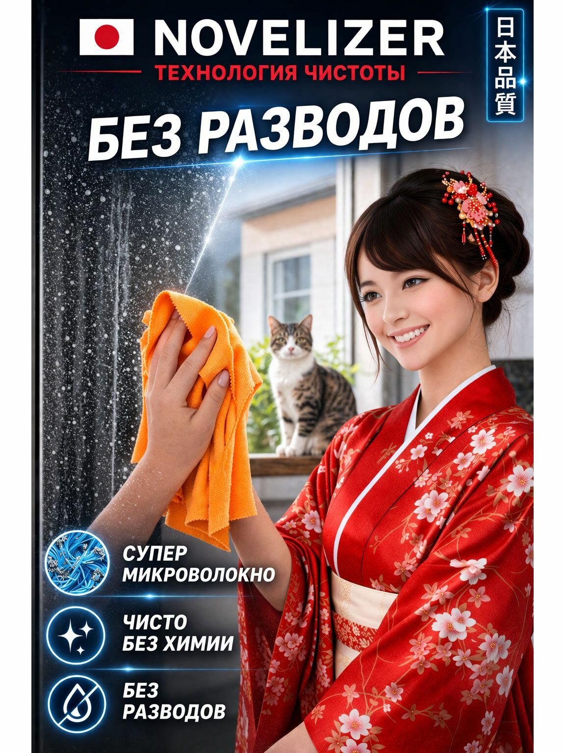 Японская салфетка из микроволокна Novelizer XL, многоразовая