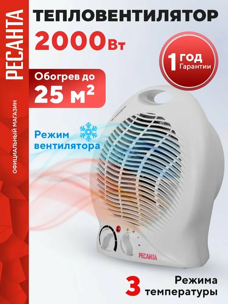 Тепловентилятор ТВС-2 Ресанта с термостатом и режим вентилятора