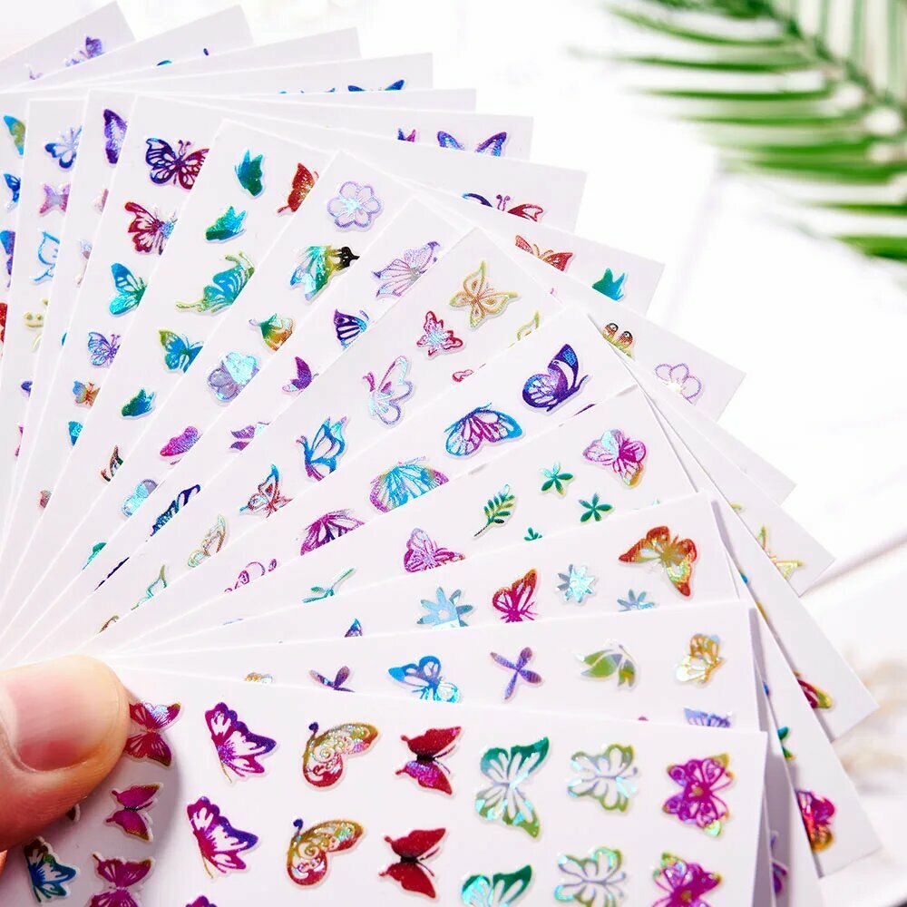 Голографические 3D наклейки для ногтей HotPress бабочки 16 шт. colorful butterfly