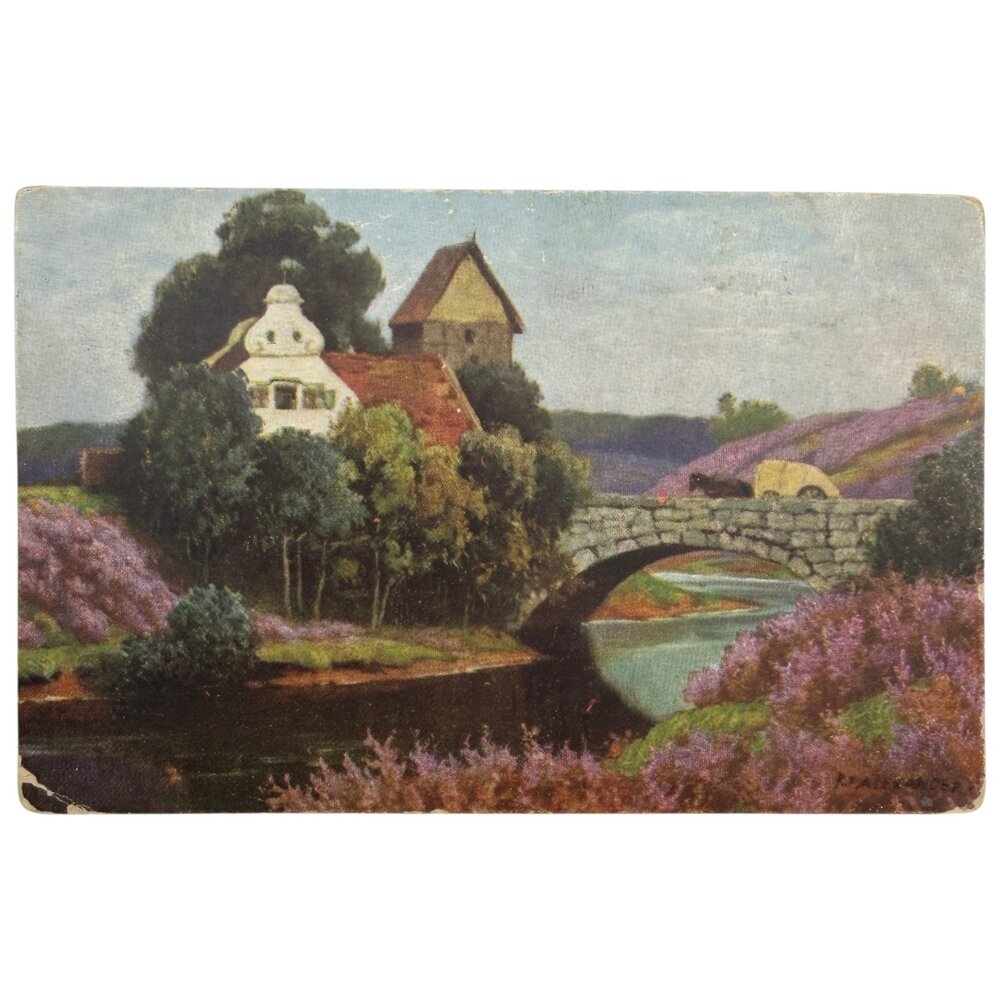 Почтовая открытка "Старый арочный мост через реку" 1900-1915 гг. Германская Империя