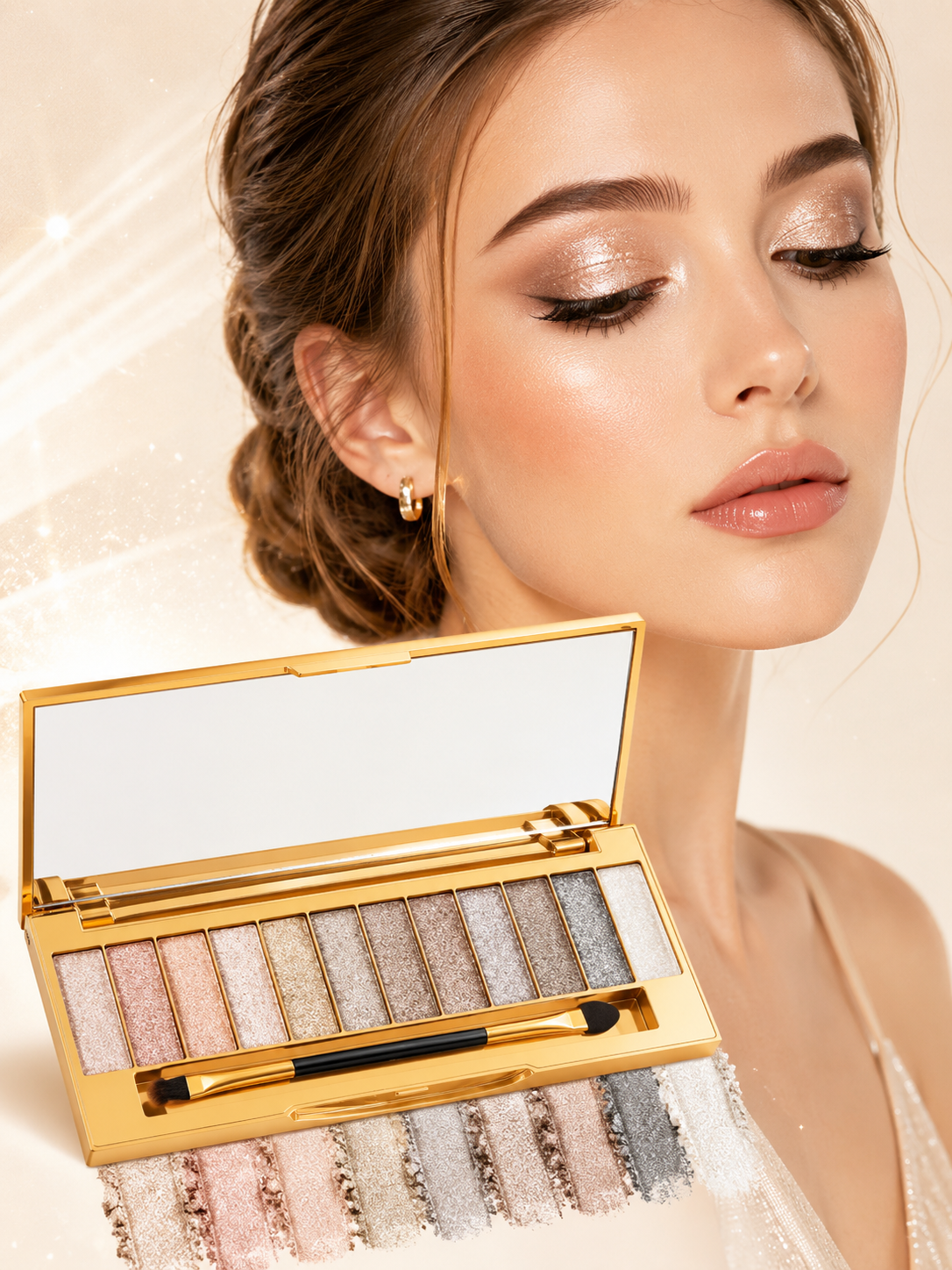 Палетка сияющих теней для век Golden Glow Palette 05 - 12 шиммерных оттенков,