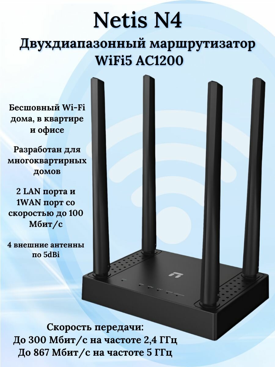 Netis N4 V3 AC1200 - Двухдиапазонный высокоскоростной роутер