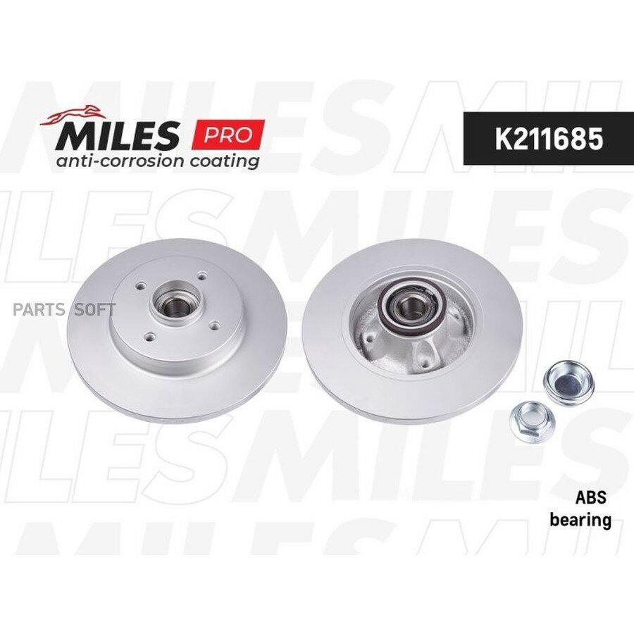 MILES K211685 Диск тормозной CITROEN BERLINGO/C4/PEUGEOT 308/PARTNER 06- задний с подшип. с АБС ()