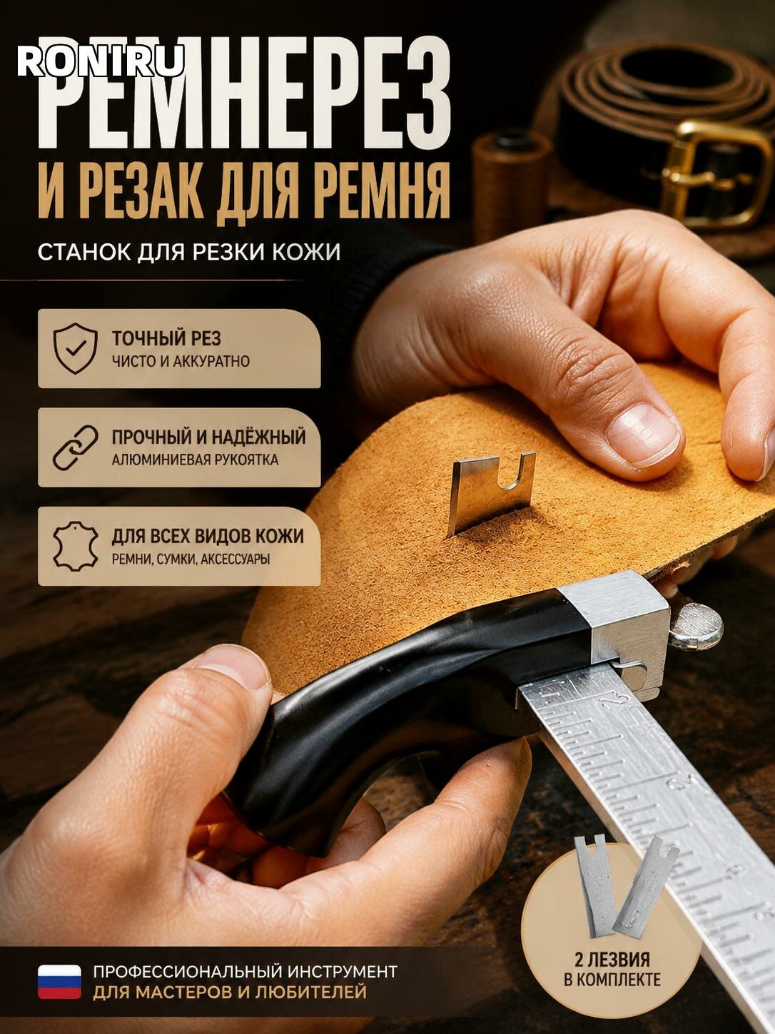Ремнерез и резак для ремня — станок для резки кожи с алюминиевой рукояткой, инструмент для обработки кожи, 2 лезвия