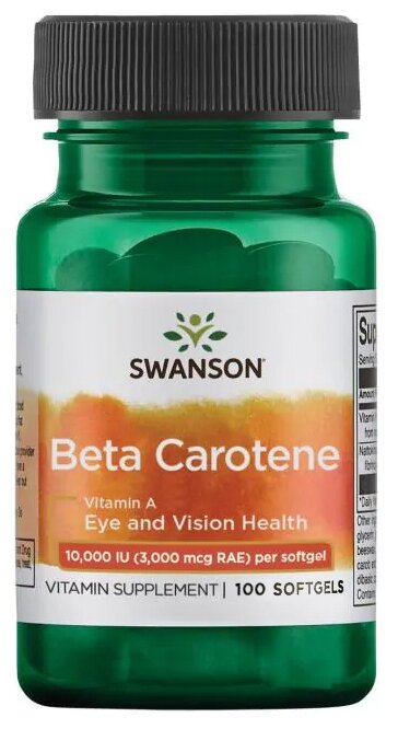 Бета каротин для зрения Swanson Beta Carotene 10000 iu 3000 мкг. 100 капсул