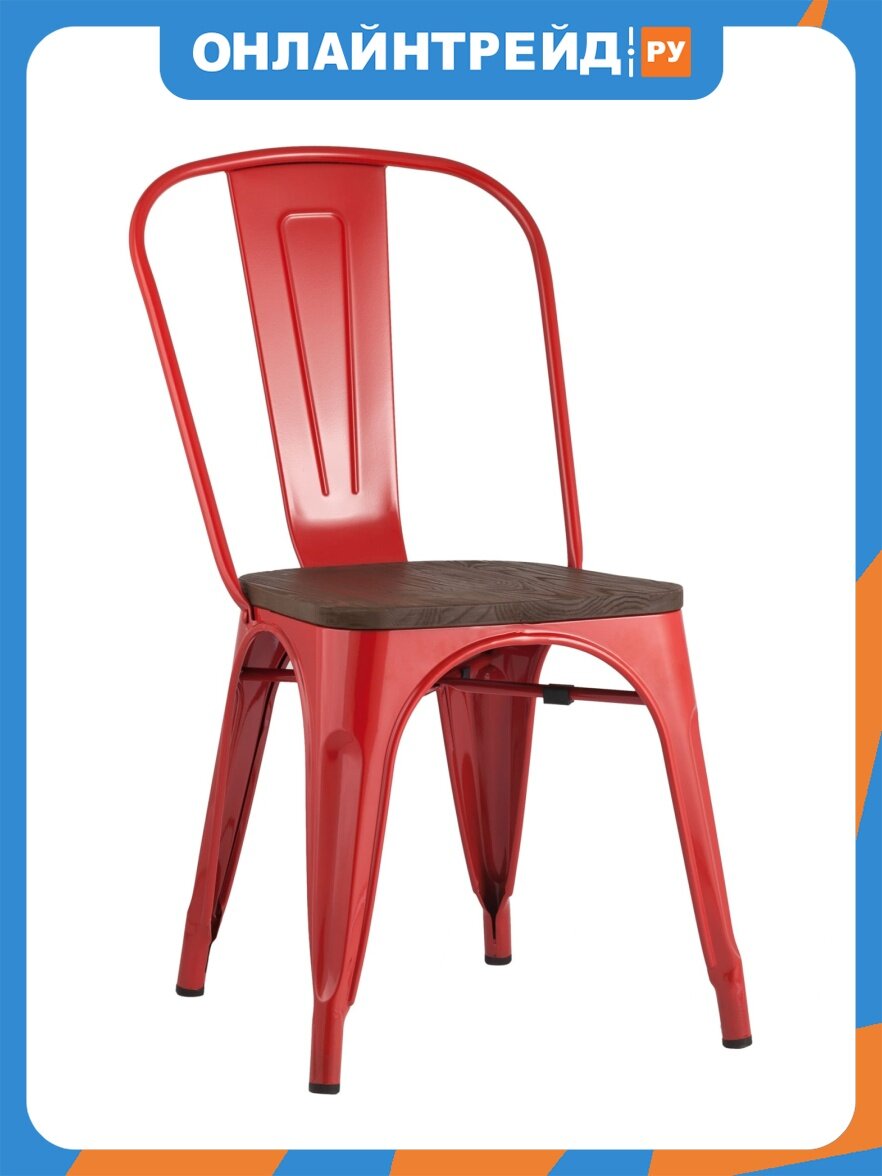 Стул обеденный Stool Group TOLIX красный глянцевый + темное дерево.