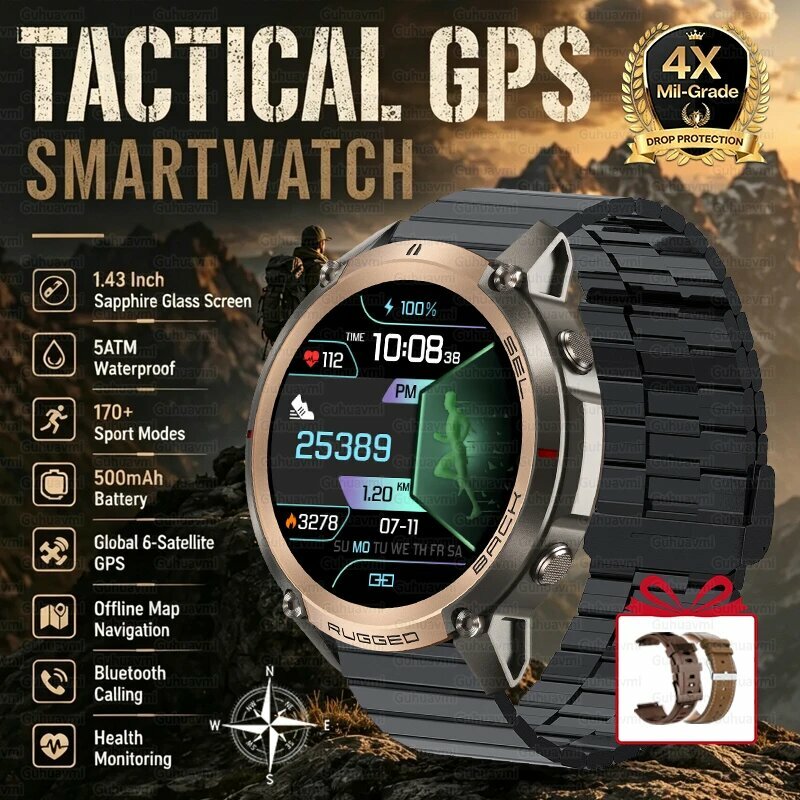 Мужские смарт-часы Tactical GPS Gold Black Steel B2A
