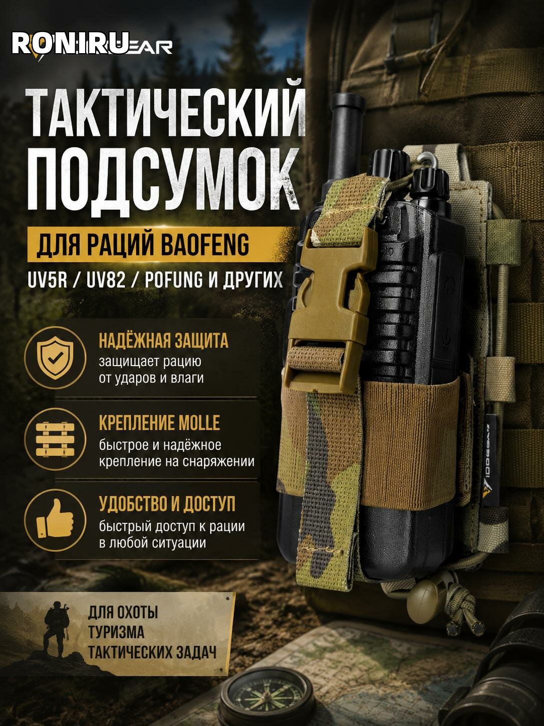 Тактический подсумок IDOGEAR для раций Baofeng Pofung UV5R UV82 с креплением MOLLE — защита и удобство для охоты