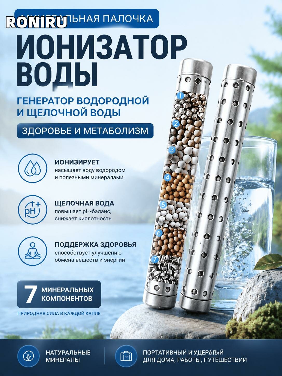 Минеральная палочка ионизатор воды — портативный генератор водородной и щелочной воды для здоровья и метаболизма