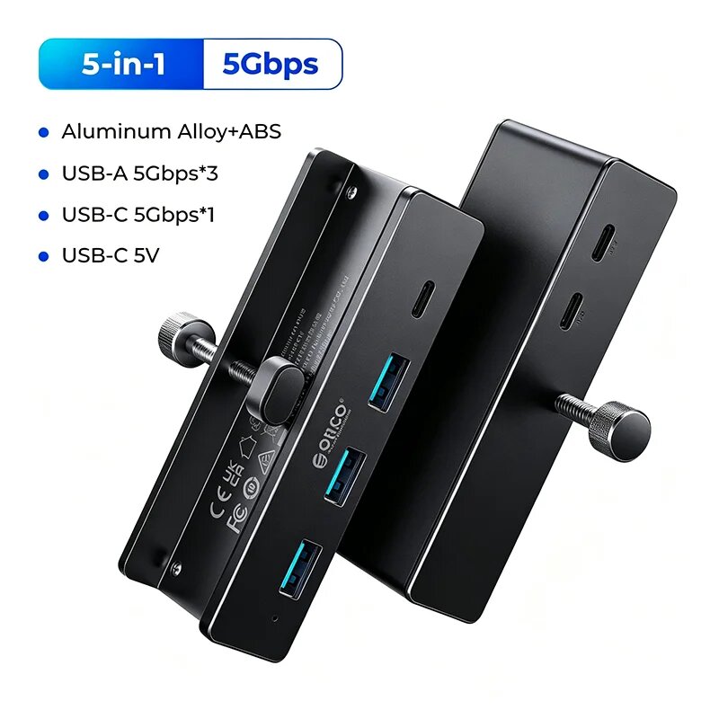 ORICO 5-в-1 USB-C/A 5Gbps концентратор, черный
