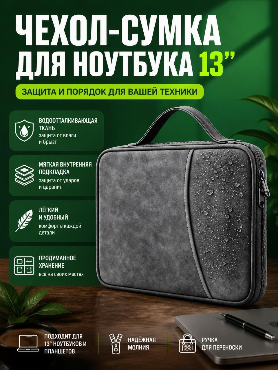 Сумка для MacBook Air 13 M1 M2 M3 М4 M5 Neo, чехол на макбук, серая