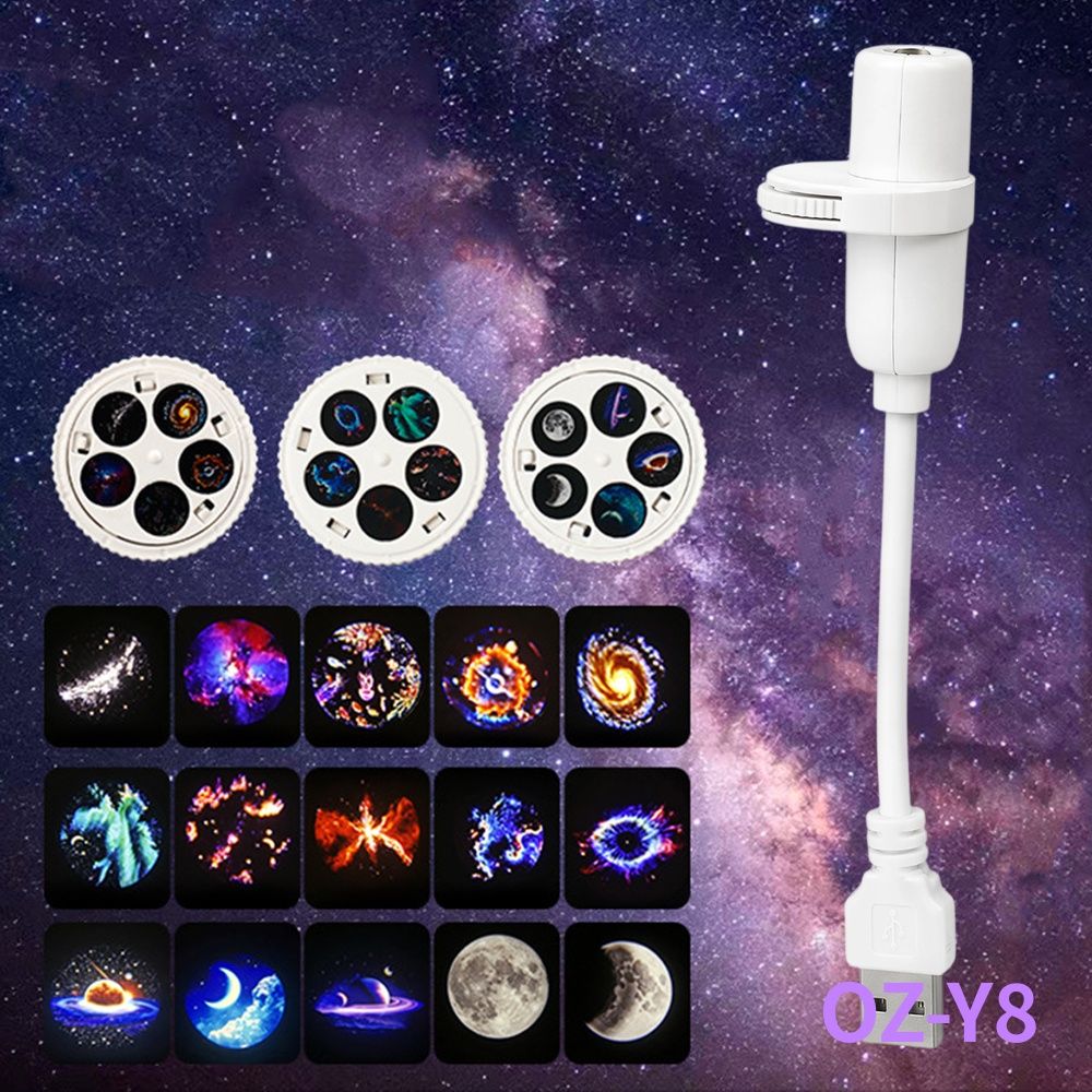 Проектор-ночник Луна и звёзды 15 эффектов, питание от USB