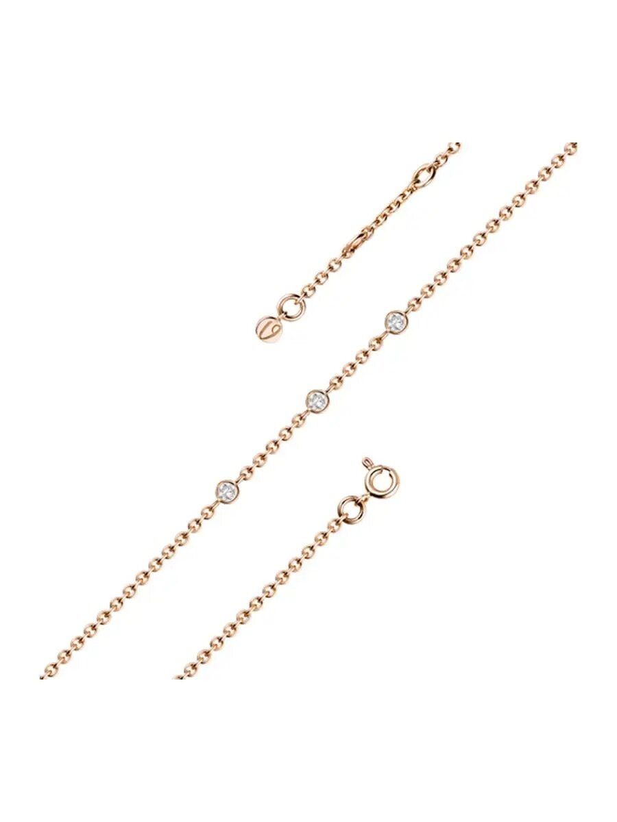 Браслет-цепочка, красное золото, 585 проба, фианит