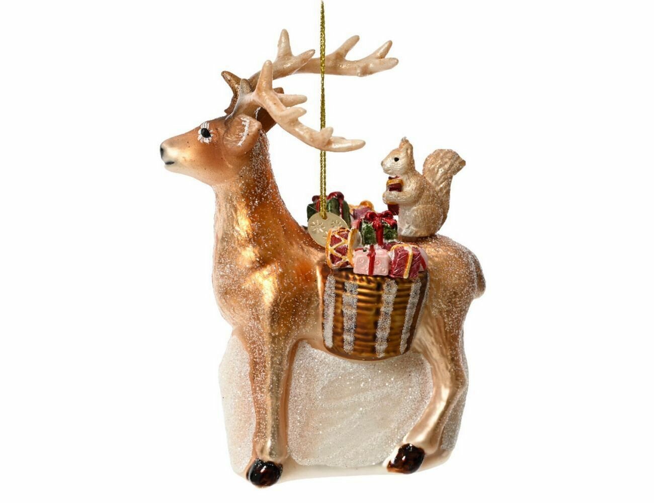 Ёлочная игрушка олень И бельчонок, стекло, 10 см, Kaemingk 121260