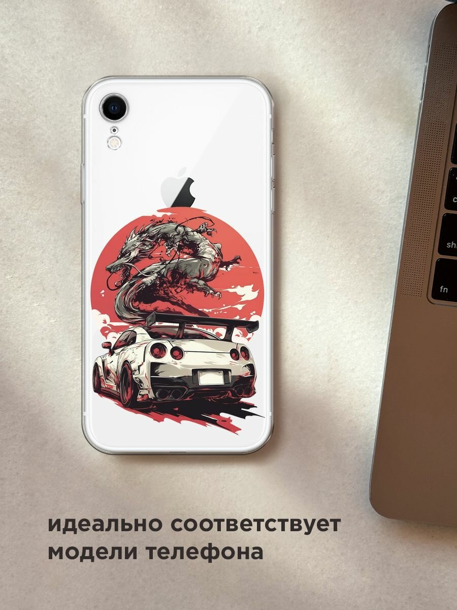 Чехол на Apple iPhone XR / Айфон XR с принтом "Car and dragon", прозрачный — фото 1