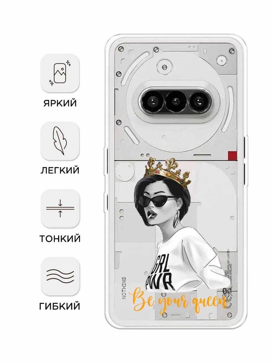 Чехол на Nothing Phone 3a / Нотинг Фон 3а с принтом Be your Queen, прозрачный — фото 1