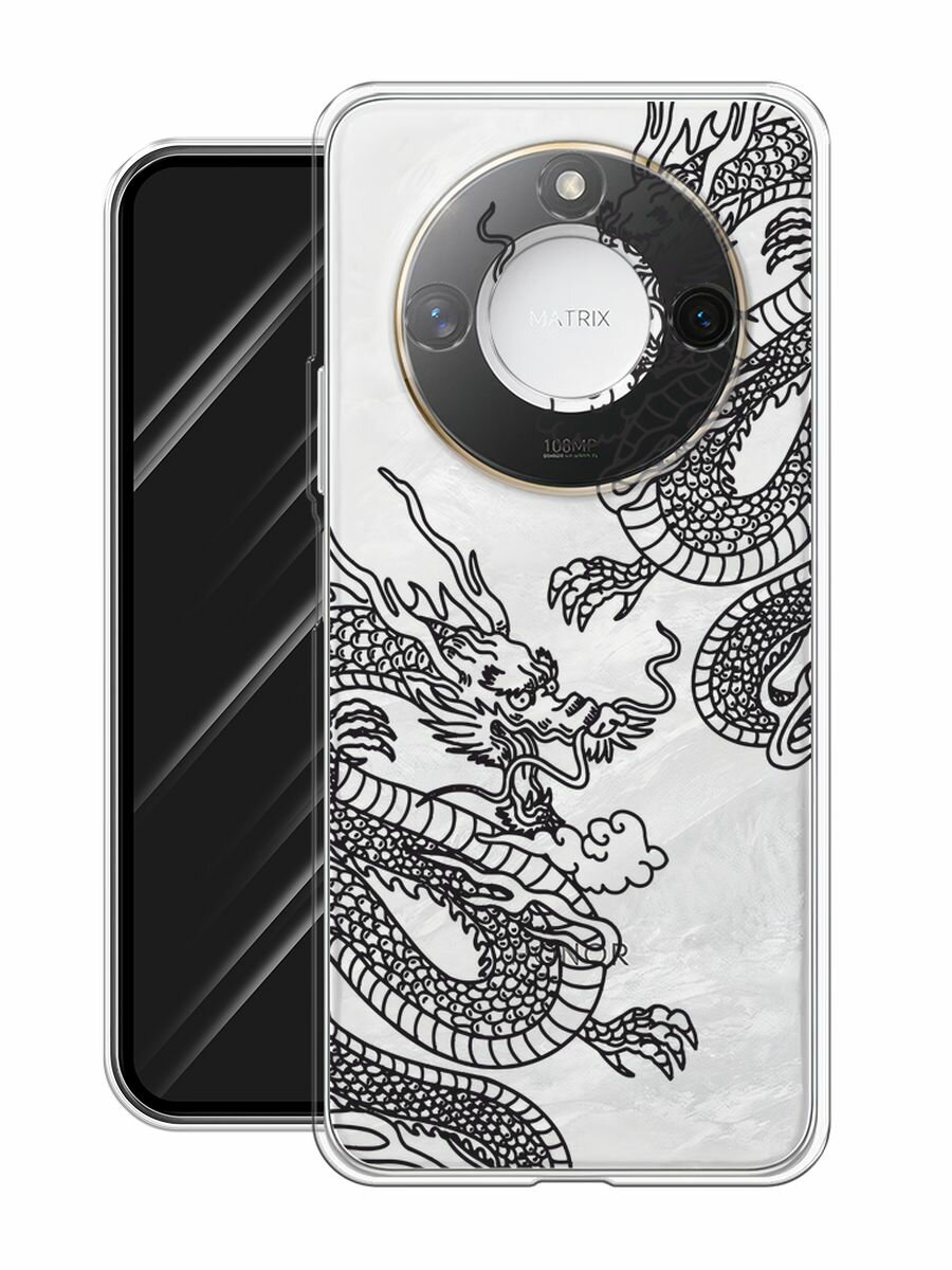 Чехол на Honor X9c Smart / Хонор X9c Смарт с принтом "Два китайских дракона", прозрачный — фото 1